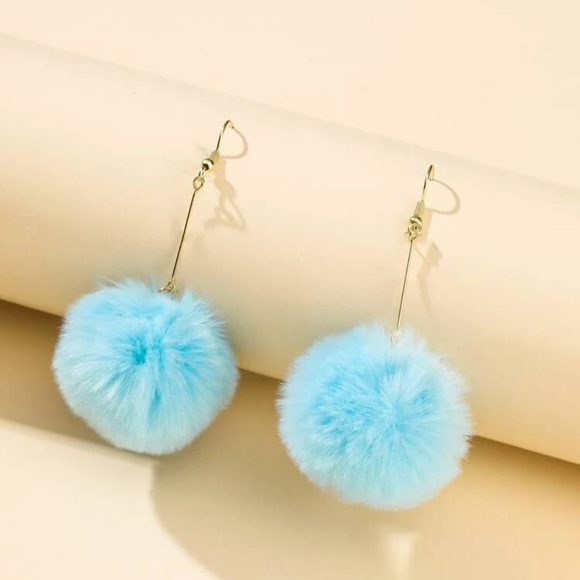 Kathrono | Jewelry | Lovely Pastel Light Baby Blue Fuzzy Fluffy Pom Pom ...